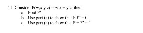 solved 11 consider f w x y z w⋅x y⋅z then a find f b