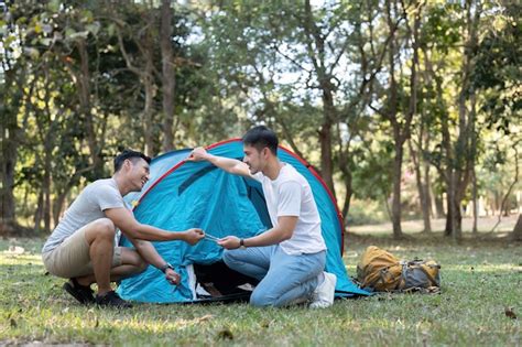 Premium Photo Happy Asian Male Gay Couple On Camping Together In A