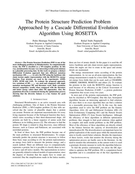 pdf the protein structure prediction problem approached by a cascade differential evolution