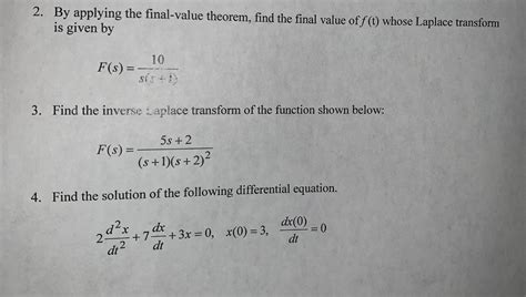solved 2 by applying the final value theorem find the