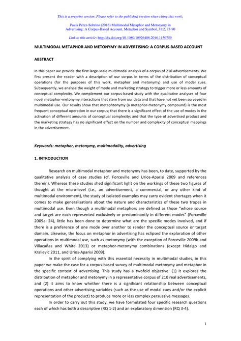 pdf multimodal metaphor and metonymy in advertising a corpus based account