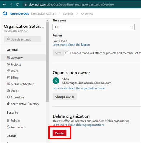 Removing An Azure DevOps Organization
