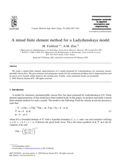 pdf a mixed finite element method for a ladyzhenskaya model