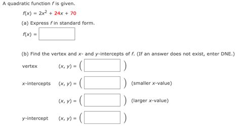 solved a quadratic function f is given f x 2x2 24x