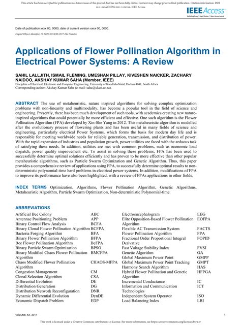 pdf applications of flower pollination algorithm in electrical power systems a review