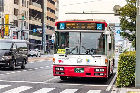 Apanese Public Bus Stopped At The Crosswalk Line In Hiroshima Japan Editorial Photo Image Of