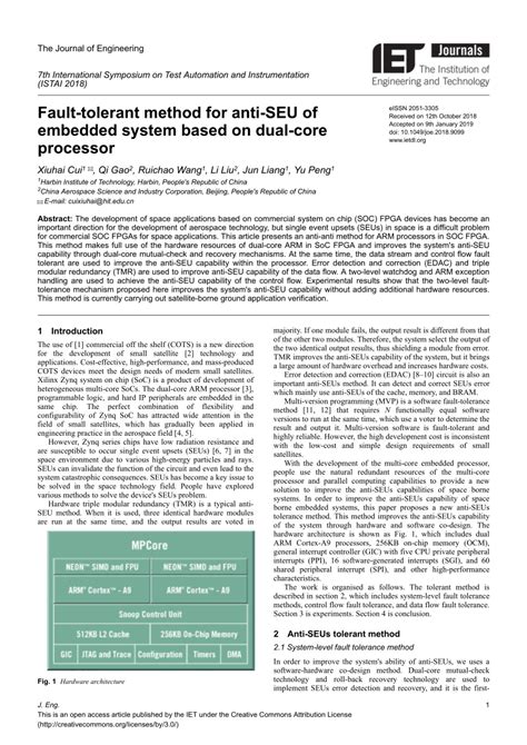 pdf fault tolerant method for anti seu of embedded system based on dual core processor
