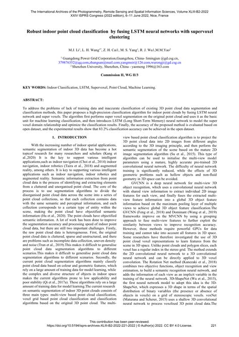 pdf robust indoor point cloud classification by fusing lstm neural networks with supervoxel