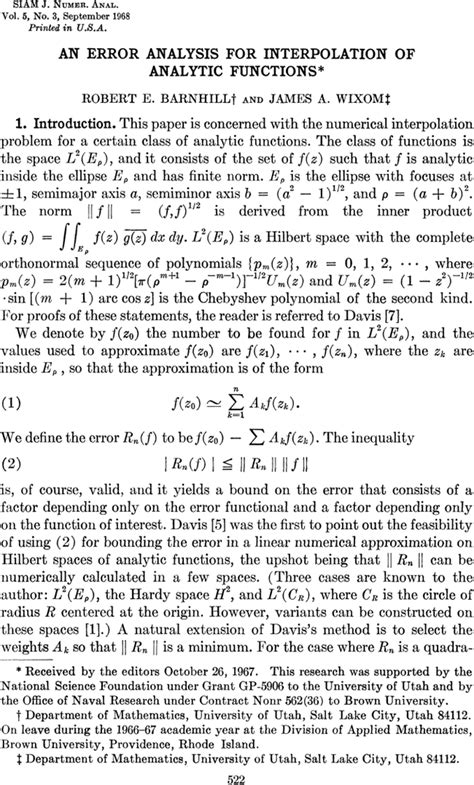 an error analysis for interpolation of analytic functions siam journal on numerical analysis