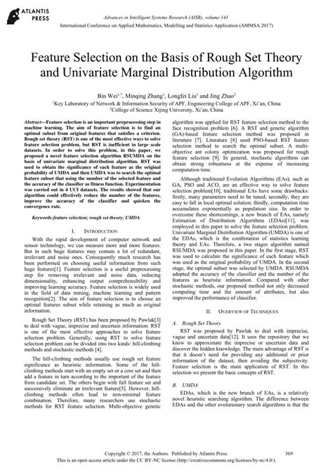 pdf feature selection on the basis of rough set theory and univariate marginal distribution