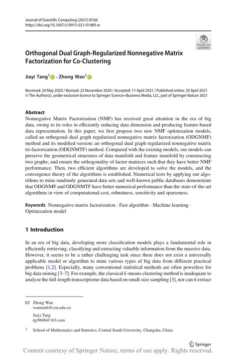 orthogonal dual graph regularized nonnegative matrix factorization for co clustering request pdf