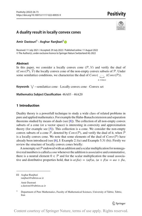 a duality result in locally convex cones request pdf