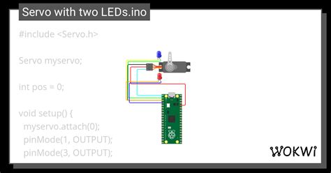 Servo With Two LEDs Ino Wokwi ESP32 STM32 Arduino Simulator