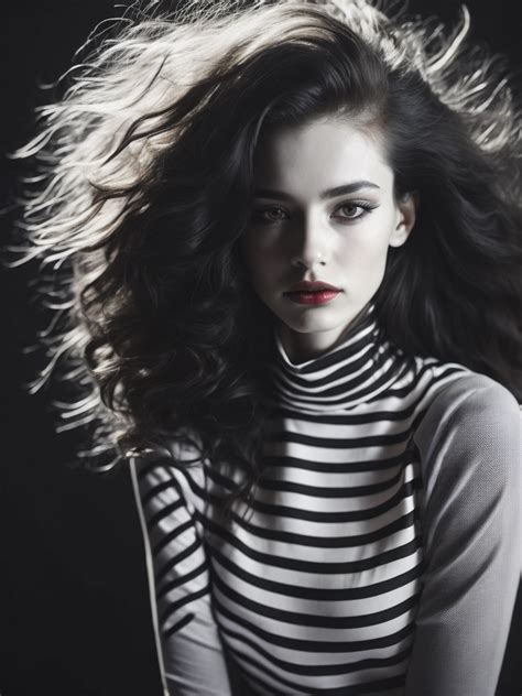 Lumenor Ai Image Generation Pale Skinned Girl Model Wearing Black And White Striped Dress With