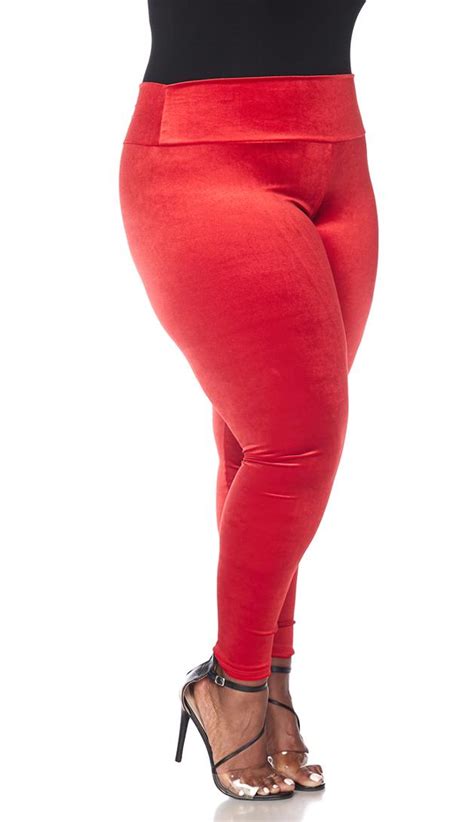 Plus Size High Waisted Velvet Leggings Red