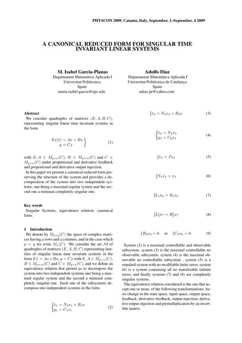 pdf a canonical reduced form for singular time invariant linear systems part ii