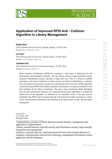 pdf application of improved rfid anti collision algorithm in library management