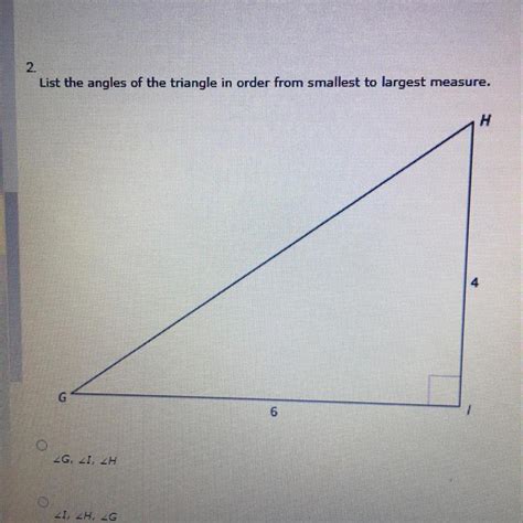list the angles of the triangle in order from smallest to largest measure