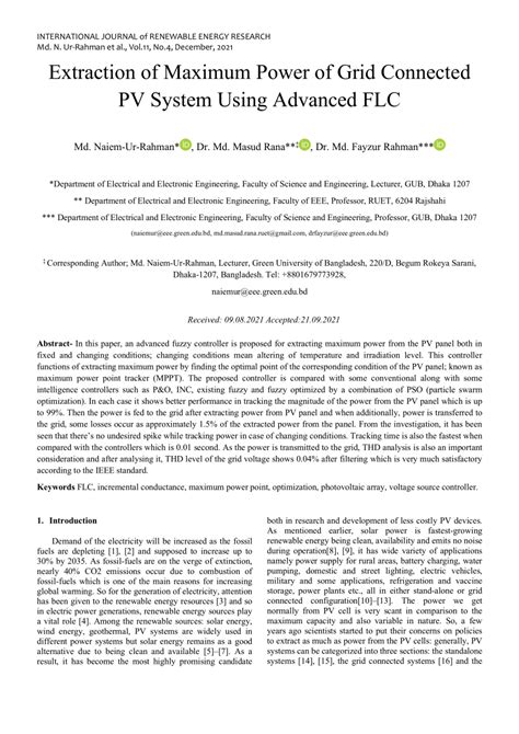 pdf extraction of maximum power of grid connected pv system using advanced flc