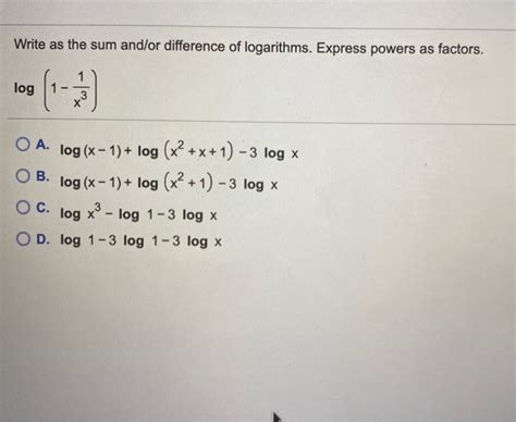 solved write as the sum and or difference of logarithms