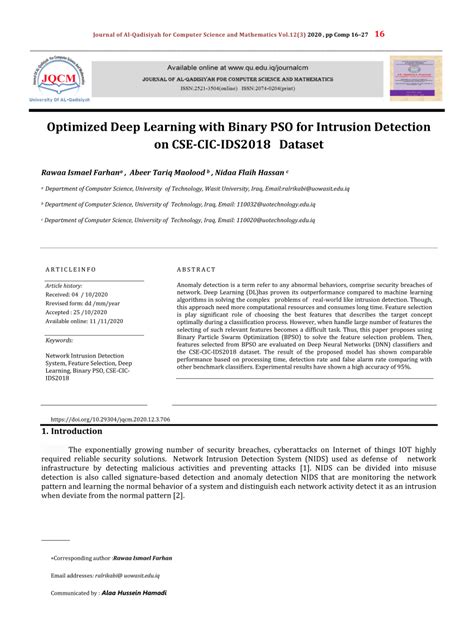 pdf optimized deep learning with binary pso for intrusion detection on cse cic ids2018 dataset