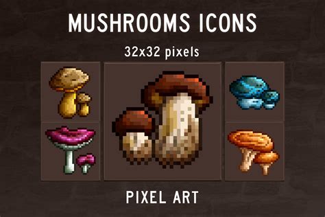 48 Mushroom Pixel Art Icons By Free Game Assets GUI Sprite Tilesets