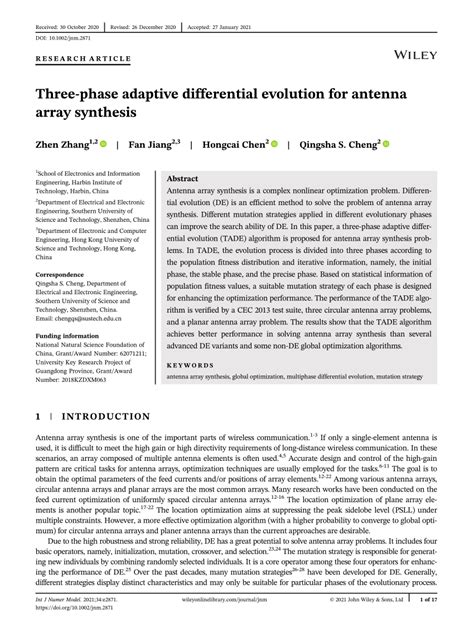 three‐phase adaptive differential evolution for antenna array synthesis request pdf