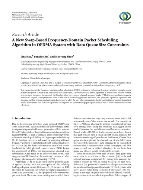 pdf a new swap based frequency domain packet scheduling algorithm in ofdma system with data