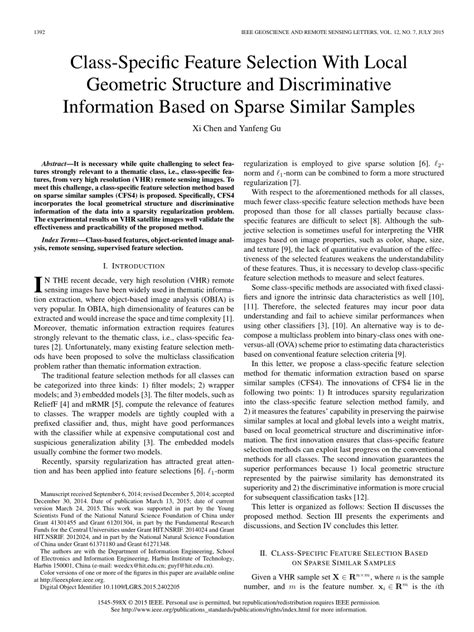 pdf class specific feature selection with local geometric structure and discriminative