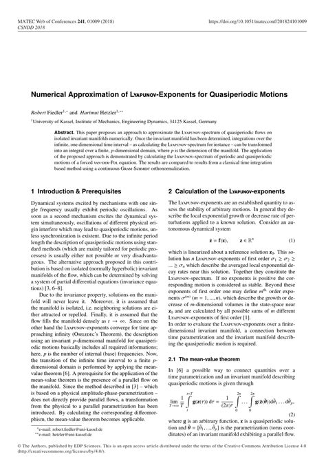 pdf numerical approximation of lyapunov exponents for quasiperiodic motions
