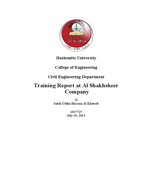 training report at al shakhsheer company hashemite university college of engineering civil