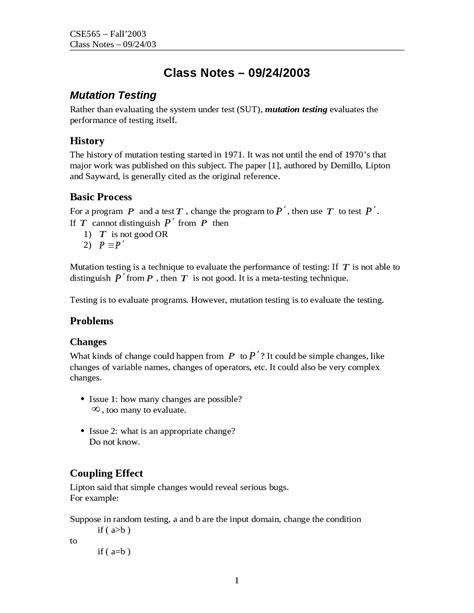 notes on mutation testing software verification validation test cse 565 docsity