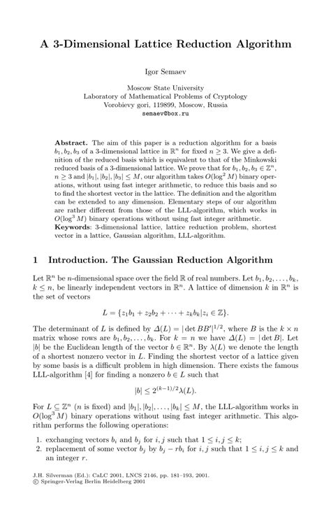 pdf a 3 dimensional lattice reduction algorithm