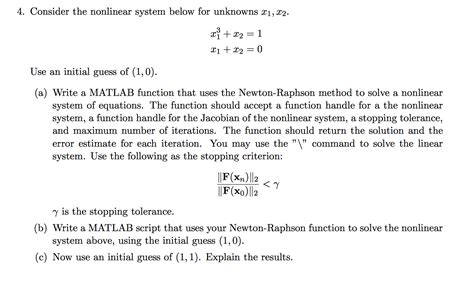 solved consider the nonlinear system below for unknowns x1