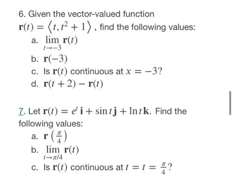 solved 6 given the vector valued function r t {t t2