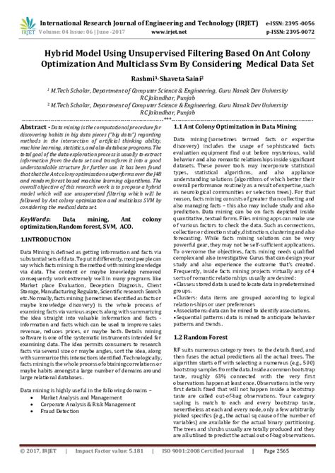 pdf hybrid model using unsupervised filtering based on ant colony optimization and multiclass