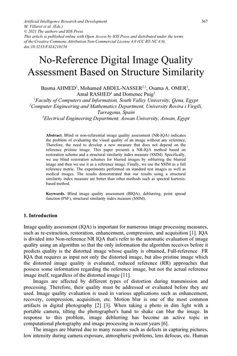 pdf no reference digital image quality assessment based on structure similarity
