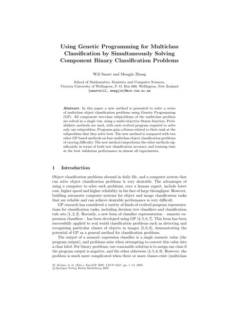 pdf using genetic programming for multiclass classification by simultaneously solving