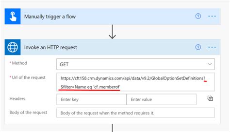 retrieve metadata of global optionsets from dynamics 365 in power automate with azure ad