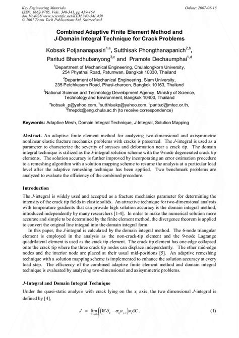combined adaptive finite element method and j domain integral technique for crack problems