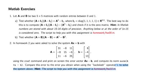 solved matlab exercises 1 let a and b be two 5 x 5 matrices