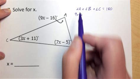 triangle sum theorem with algebra youtube
