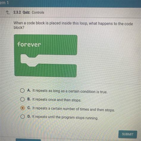 when a code block is placed inside this loop what happens to the code block forever oa it