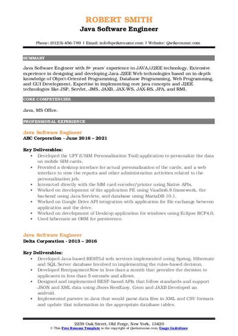 java software engineer resume samples qwikresume