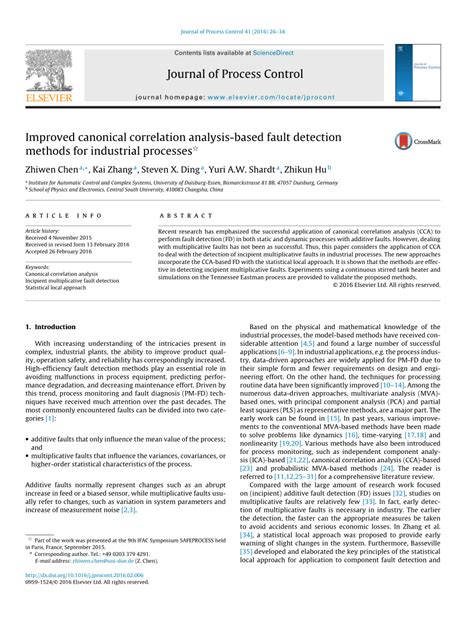 pdf improved canonical correlation analysis based fault detection methods for industrial processes