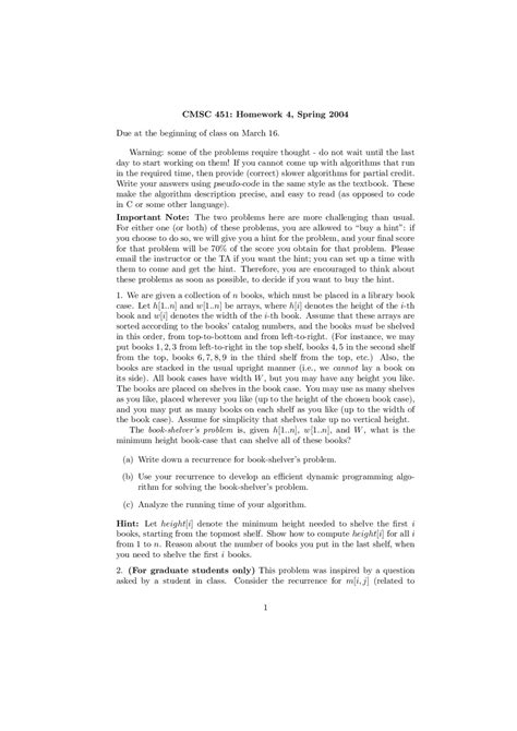 design and analysis computer algorithms homework 4 cmsc 451 docsity