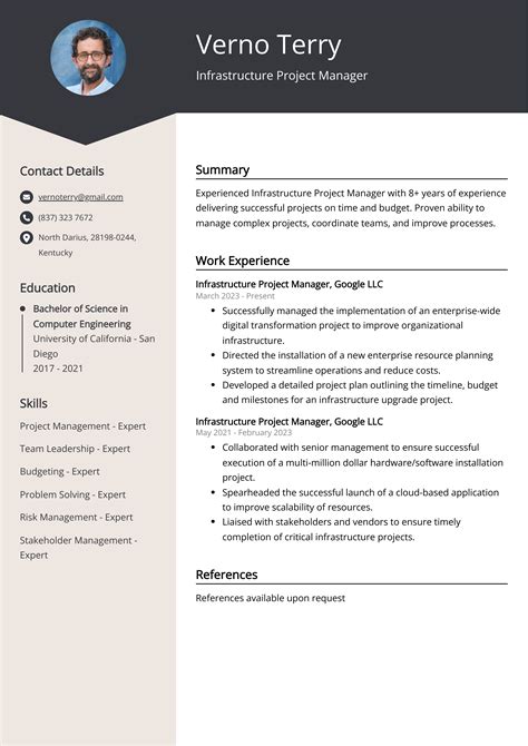 Infrastructure Project Manager Resume Sample Guide Entry Level