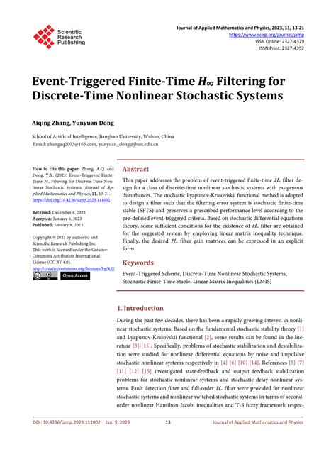 pdf event triggered finite time h ∞ filtering for discrete time nonlinear stochastic systems