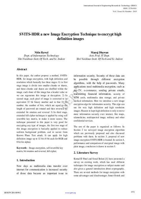 pdf ijert svits hdr a new image encryption technique to encrypt high definition images ijert