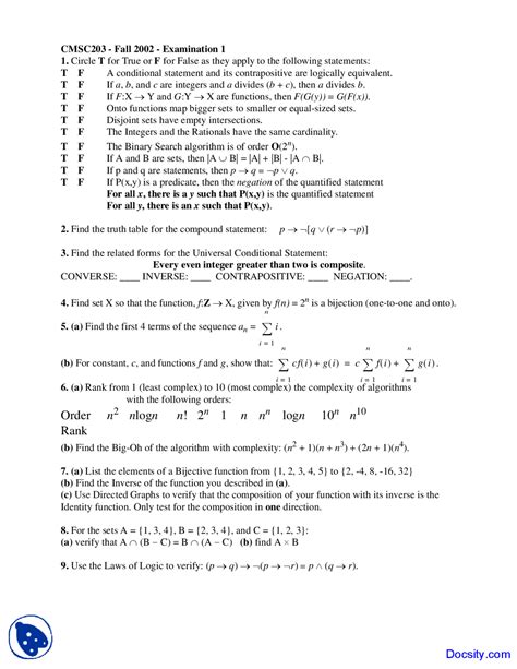 conditional statement discrete structures exam docsity